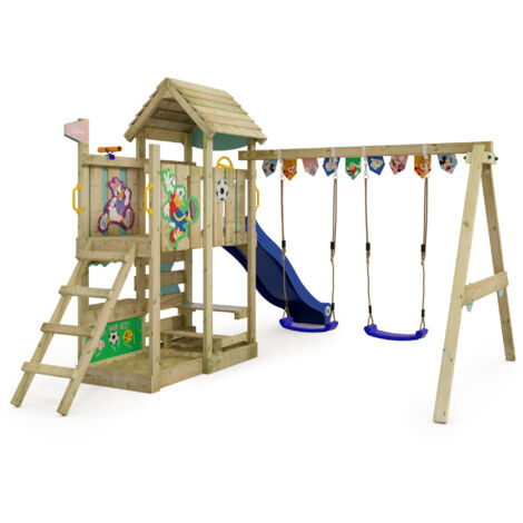 WICKEY Wooden climbing frame Disney Adventure, swing set and slide ...