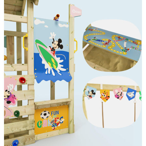 WICKEY Wooden climbing frame Disney Adventure, swing set and slide ...
