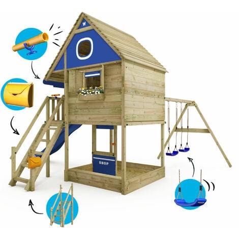 Wickey Wooden Tower Playhouse Smart RiverHouse with swing & slide ...