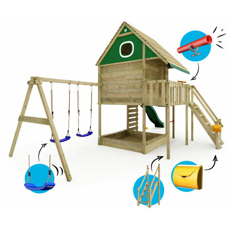 Wickey Wooden Tower Playhouse Smart LakeHouse with swing & slide ...