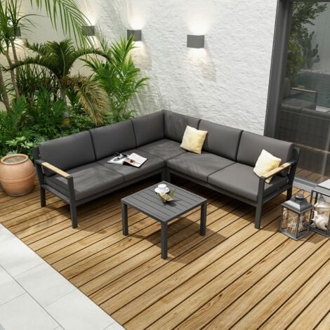5 seats outdoor patio coner sofa set - anthracite dark grey - PARIS