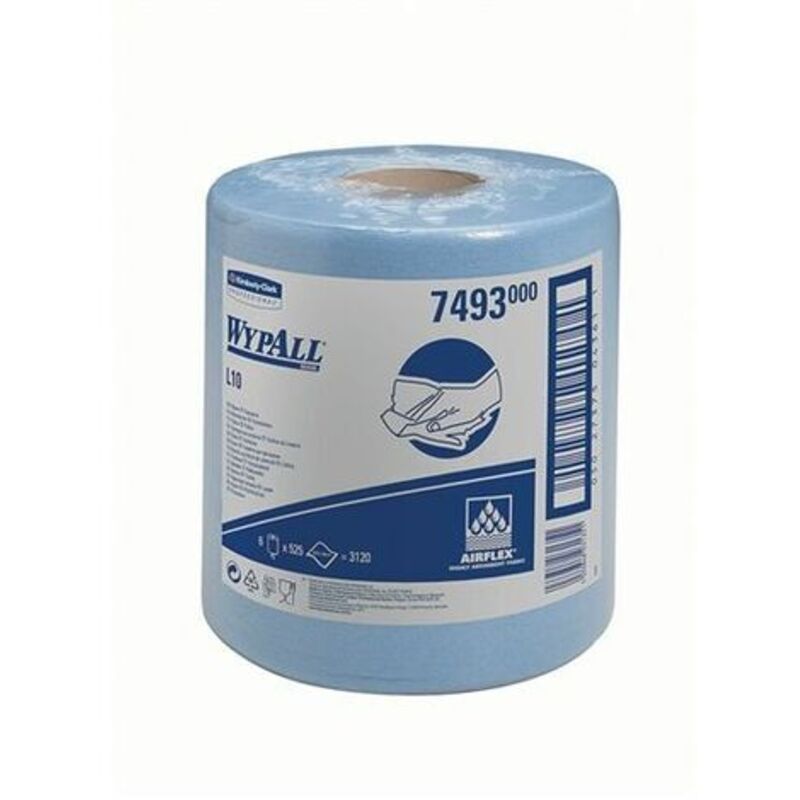 Papel absorbente WYPALL L10 Extra, 18,5x38cm - 525 hojas azul (Por 6)