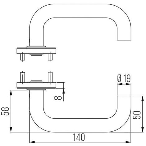 Manija de la puerta de WC-GRT. Forma ER en U. Conexión corta. Forma en U. Short.