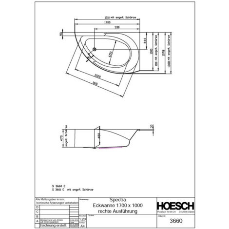 Hoesch Spectra Baño De Esquina Versión Derecha 1700X1000X480Mm Blanco