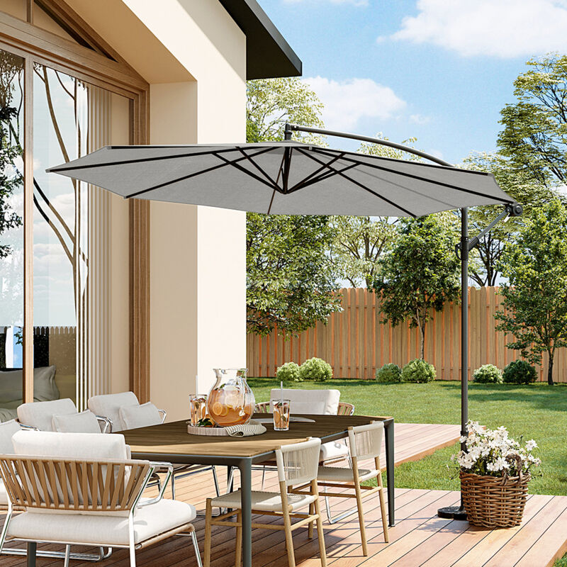 3M Large Garden Hanging Parasol Cantilever Sun Shade Patio Banana Umbrella No Base Light Grey