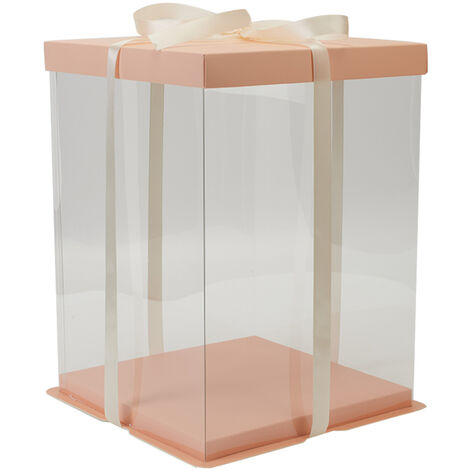 37cm Clear Plastic Cake Gift Box with Ribbon,Pink