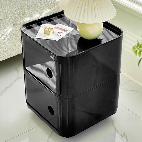 Black Square Two Tier Plastic Storage Drawer Unit