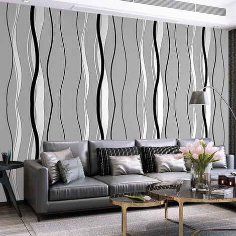 Dark Grey Modern Curve Striped Non Woven Wallpaper