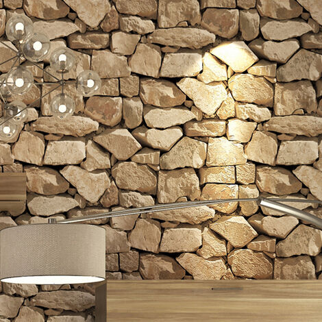 Rustic Stone Brick Textured Wallpaper