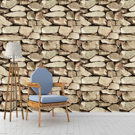 Rustic Stone Brick Textured Wallpaper