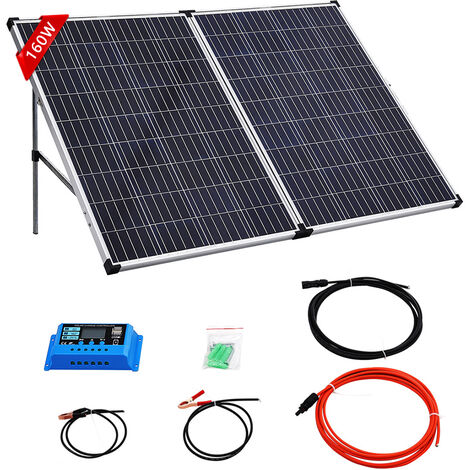 160W 12V Portable Folding Solar Panel Kit For Caravan RV Marine Trailer ...