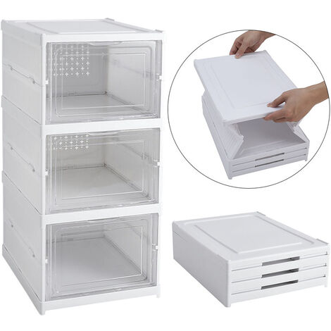 54cm H White 3 Tier Foldable Shoe Storage Box Unit