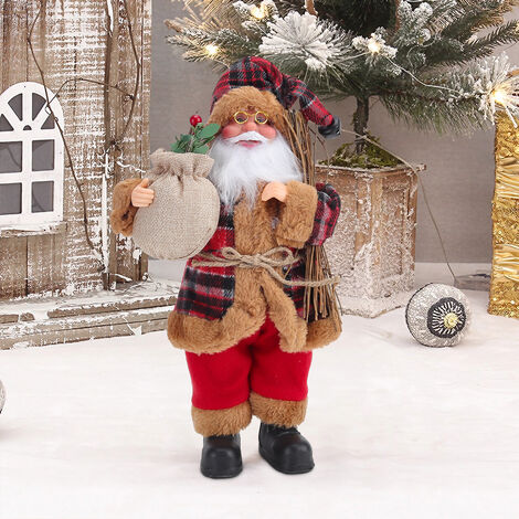 Standing Plaid Santa Claus Christmas Figurine Red Traditional Christmas ...