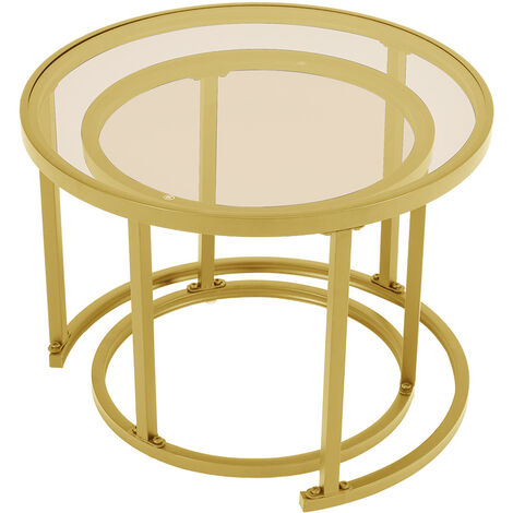Set of 2 Gold Glass Round Nesting Coffee Table