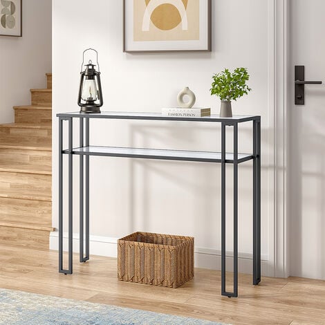 Black Multi function Tempered Glass Console Table