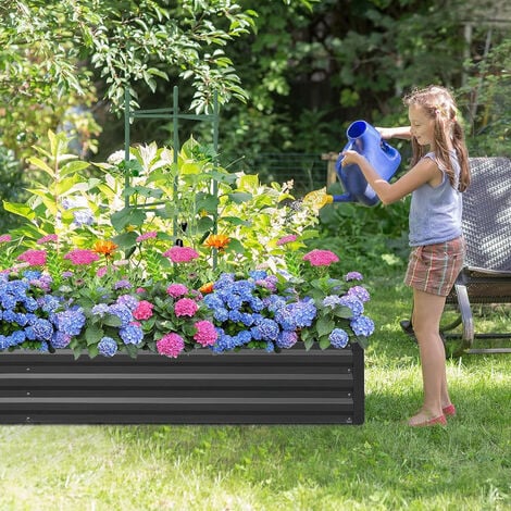 Charcoal Black Outdoor Rectangular Metal Raised Garden Bed