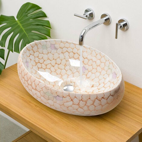 Modern Above Counter Oval Marble Bathroom Vessel Sink