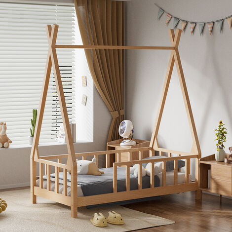 Premium Wood Kid's House Bed Frame with Fence