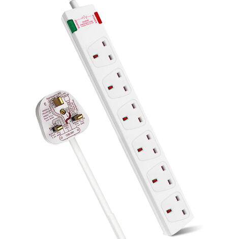 6 Way Socket with Cable 3G1.25, 3M, White, with Power Indicater, Child ...
