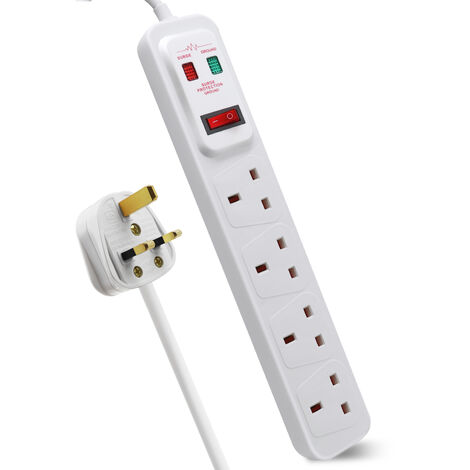4 Way Extension Lead Surge Protecetd with Switched Socket White, 5M