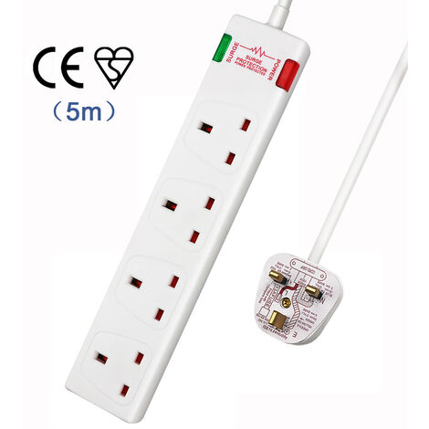 4 Way Socket with Cable 3G1.25, 5M, White, with Power Indicater ...