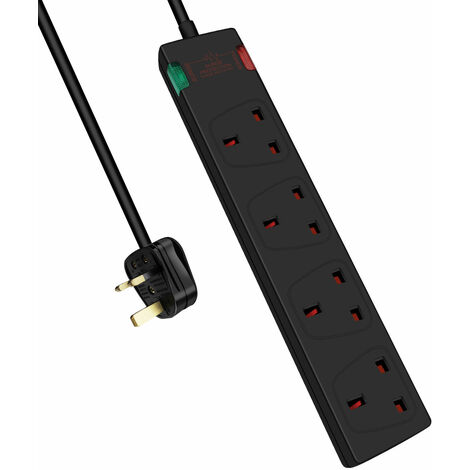 4 Way Socket with Cable 3G1.25, 3M, Black, with Power Indicater, Child ...