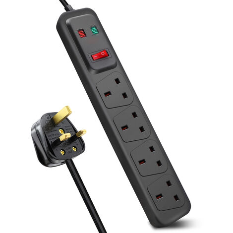4 Way Extension Lead Surge Protecetd with Switched Socket Black, 5M
