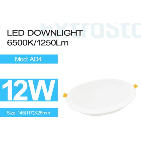 12W LED Downlight, 6500K, 1250 Lumen