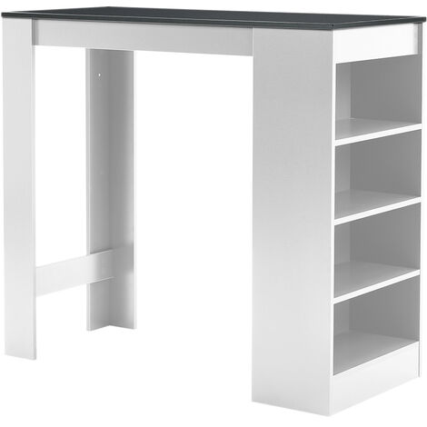 White Wooden Bar Table with Open Shelves,Black Table Top