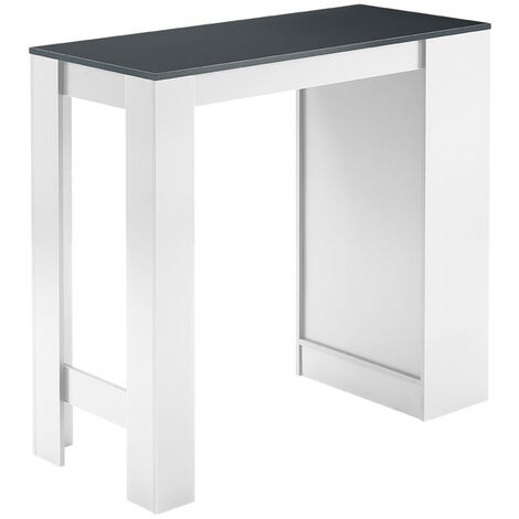 White Wooden Bar Table with Open Shelves,Black Table Top