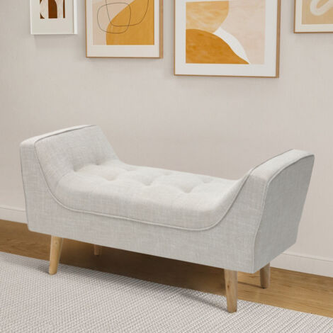 Beige 110cm Soft Chenille Upholstered Bench with Wooden Legs