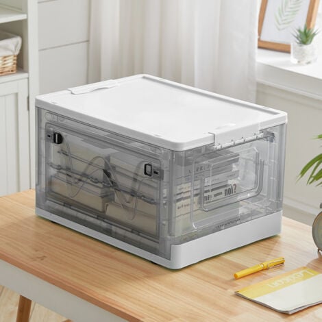 White Transparent Folding Plastic Storage Box with Wheels