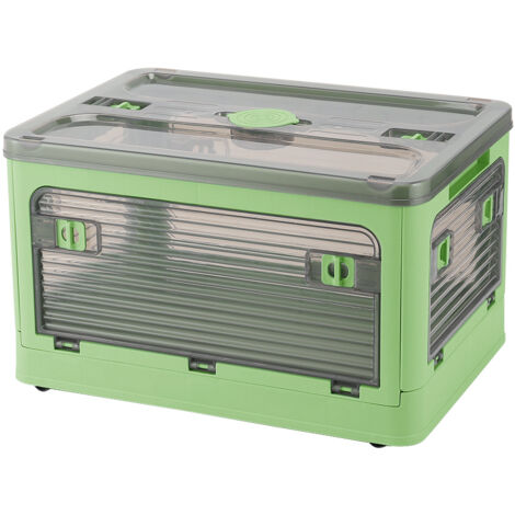 Green 68L Folding Plastic Storage Box with Wheels