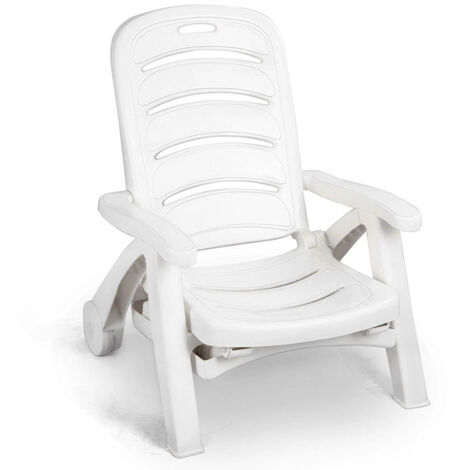 Outdoor Plastic Foldable Garden Poolside Lounger Recliner with Wheels