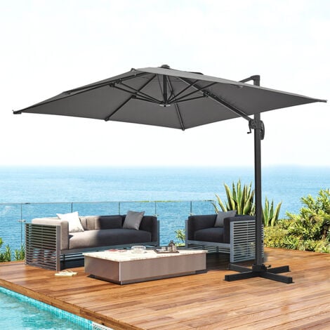 2.5M Dark Grey Garden Roma Tilting Aluminium Cantilever Parasol With ...