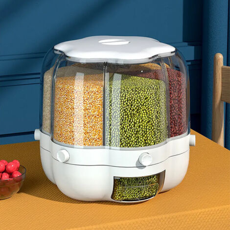White Food Grain 6 Grids Rotating Storage Container