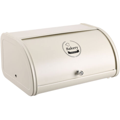 White Metal Roll Top Bread Container for Kitchen Countertop