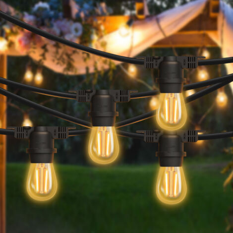 10M String Lights with 15 E27 Holder, IP65, Connectable, Black