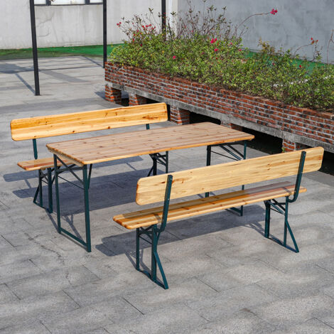 Rustic Wooden Folding Garden Benches Table Set