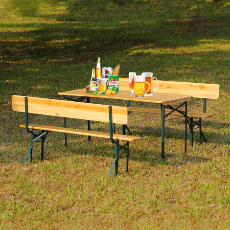 Rustic Wooden Folding Garden Benches Table Set
