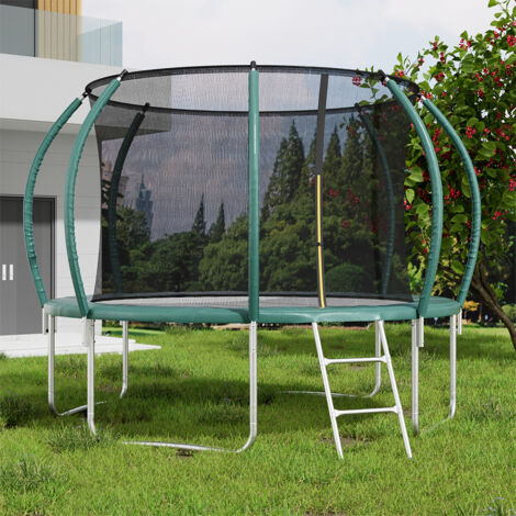 14FT Green Outdoor Enclosure Trampoline with Ladder