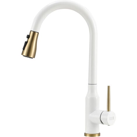 43cm H Retractable Pull-down Kitchen Faucet,White