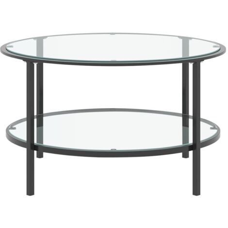 80cm W 2 Tier Round Glass Coffee Table Side Table Gold Frame