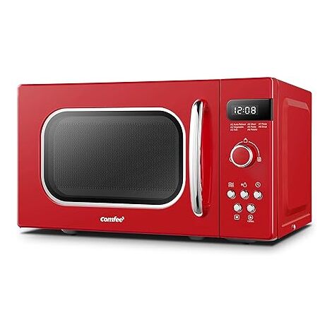 Red 800W 20L Retro Microwave Oven with LED Display
