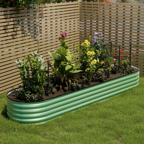 320CM Green Gardens Plan Oval-Shaped Galvanized Steel Raised Garden Bed