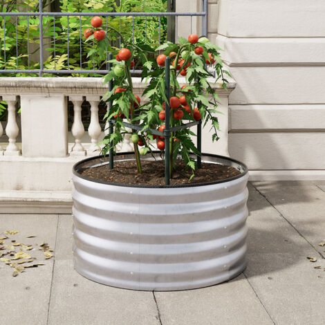 Galvanized Silver Outdoor Round Metal Raised Garden Bed
