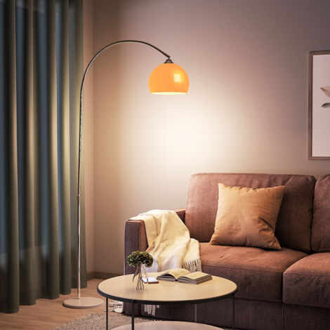 Arched Floor Lamp Tall Curved Design with Marble Base Orange Lampshade ...