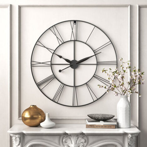 Large Wall Clock Rustic Roman Numeral, Dark Grey 80CM