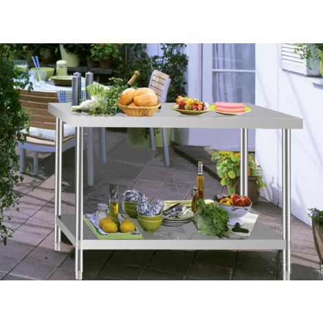 120CM Kitchen Work Table Steel Frame with Lower Shelf