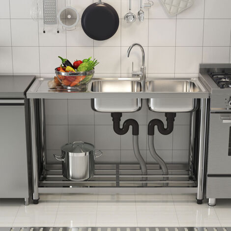 Stainless Steel 2 Compartment Commercial Sink with Drainboard